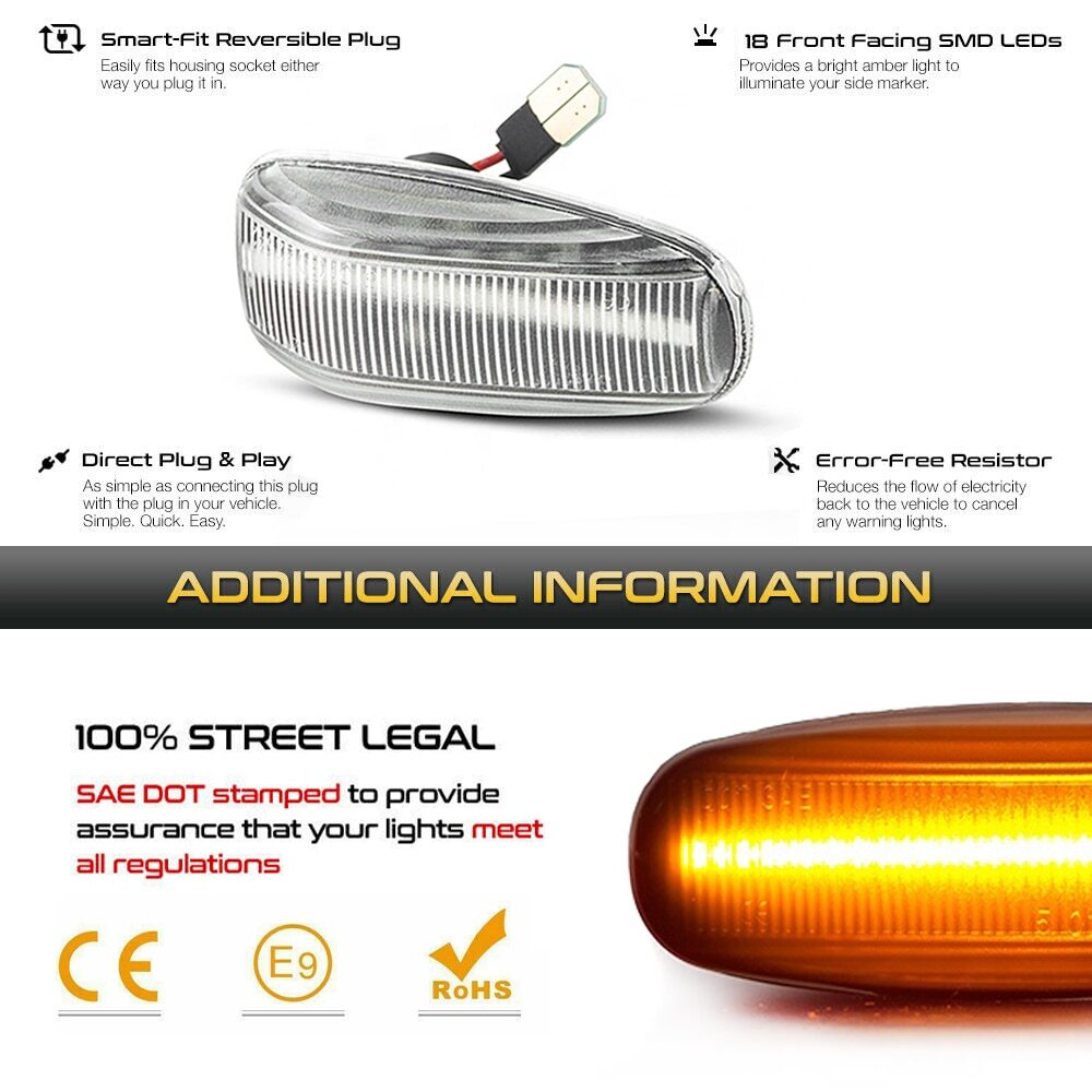 2PCS Dynamic LED Side Marker Blinker Light For BENZ CLK W202 W210 W208 ...