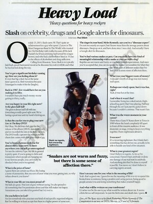 2015 Slash Saul Hudson Promo Magazine PRINT ARTICLE by Paul Elliott ...