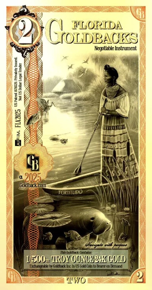 LOT 3 X FLORIDA GOLDBACK AURUM 24K GOLD NOTES 1/2, 1, & 2 DENOMINATIONS ...