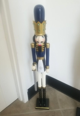 CHRISTMAS NUTCRACKER SOLDIER BOY WITH SWORD 36" TALL, BLUE & GOLD | eBay