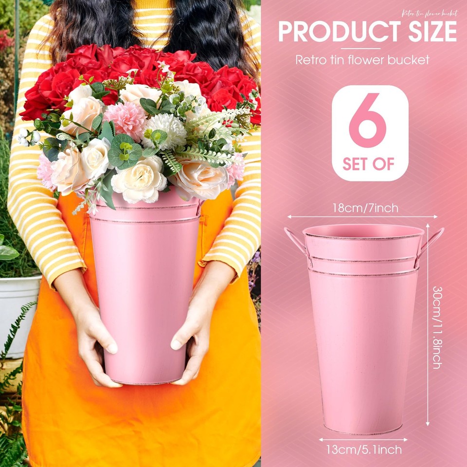 12 Inch Vintage Galvanized Flower Bucket Metal Flower Vase Farmhouse ...