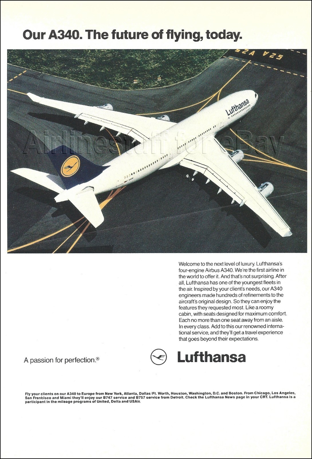 1993 LUFTHANSA Airlines AIRBUS A340 INTRO ad advert airways GERMANY | eBay