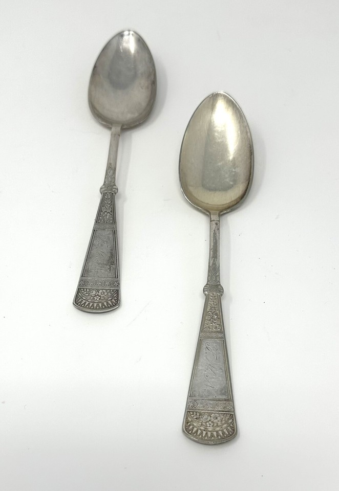 2 Roehm & Wright Sterling Silver Soup Spoons LRG 8." Antique W/ Mono ...