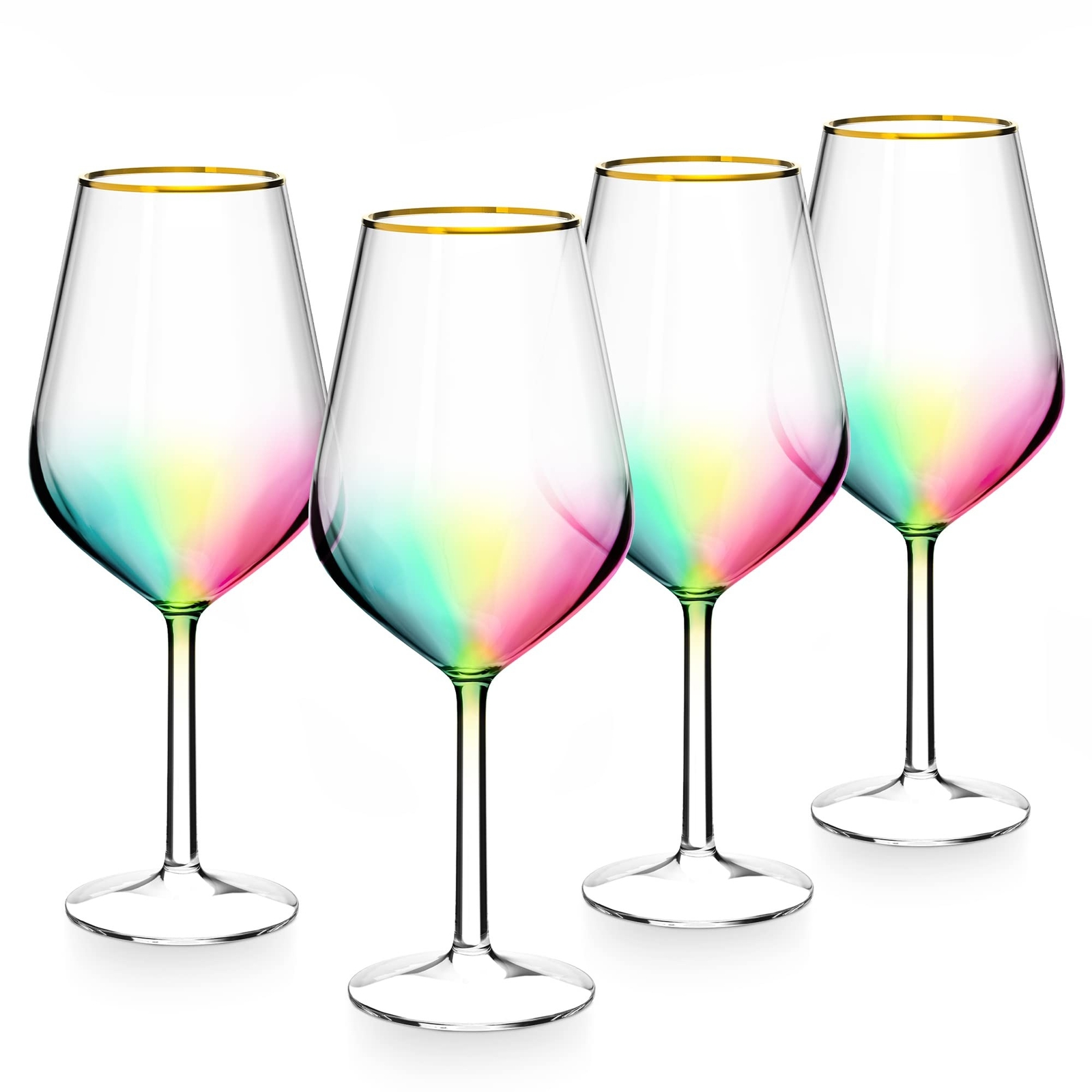 RAKLE – 16.5oz Rainbow Colored Wine Glasses Set of 4 - Premium Lead ...