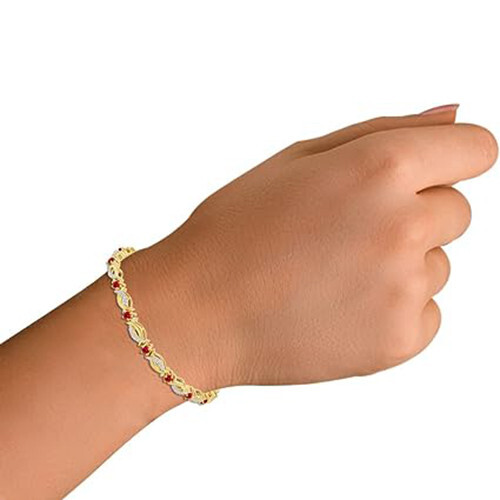 Link Bracelet for Women Simulated Ruby and Cubic Zirconia 925 Sterling ...