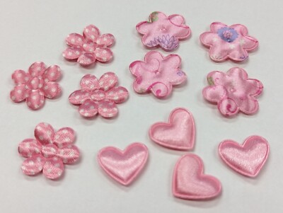 60 Floral/Flower/Heart Mix Set Pink Satin Polka Dot Applique/trim/felt ...