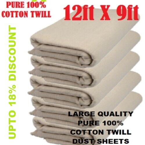 Cotton Twill Dust Sheet Various Size DIY Builder Decorating Covers 9ft ...