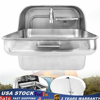 Caravan Boat RV Folding Portable Sink Hand Wash Basin Stainless Steel W ...