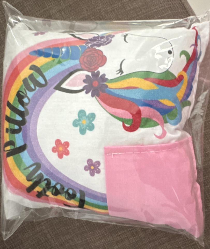 Bunnies and Bows Tooth Fairy Pillow w/ Pocket, Unicorn & Rainbow, White ...