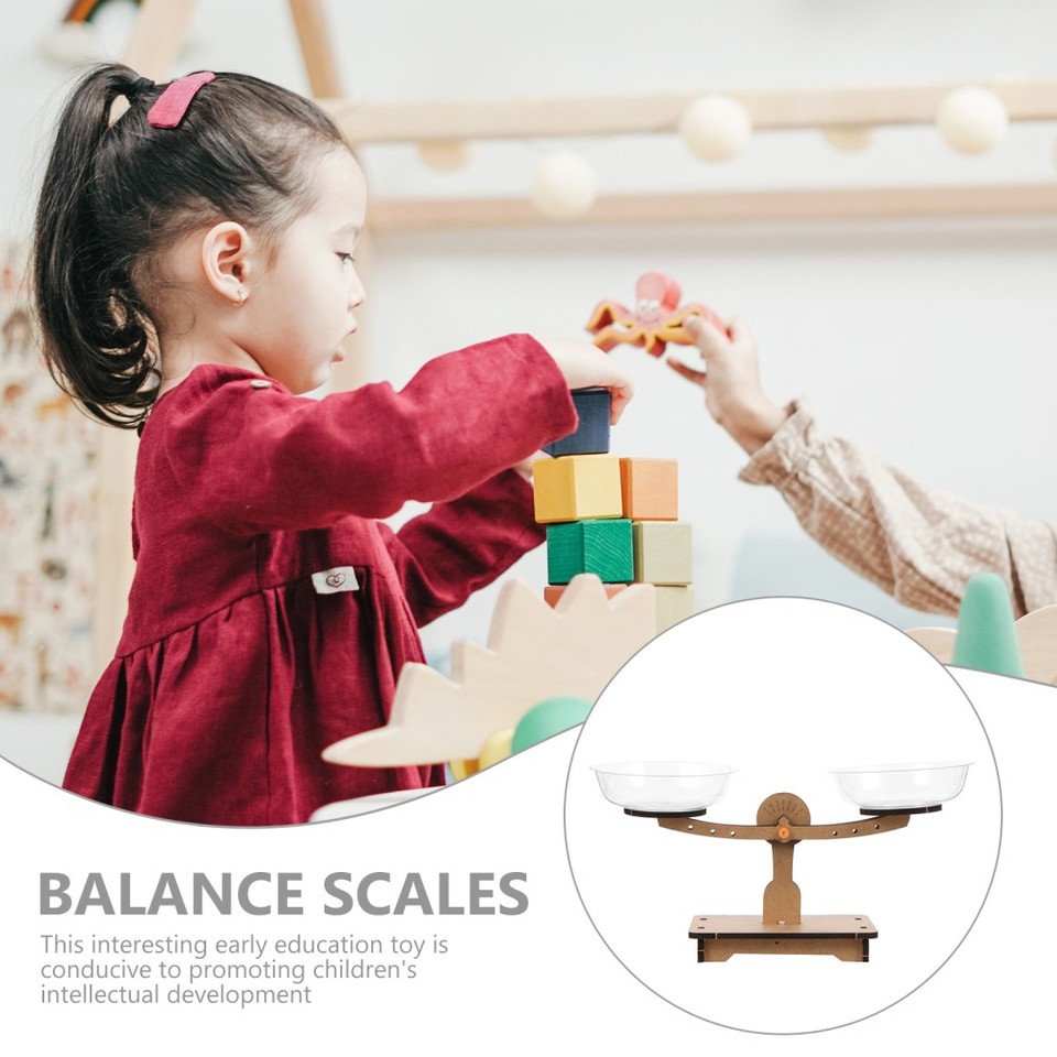 Wooden Balance Scale Toy Weighing Scale Toy Wood Balance Math Game for ...