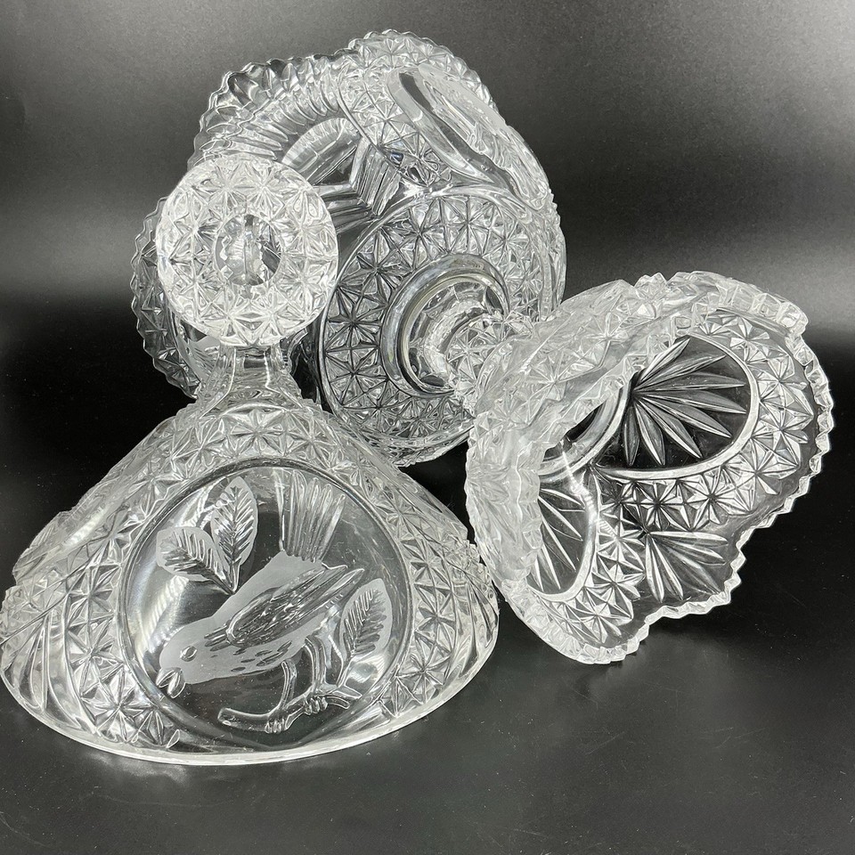 Vintage Hofbauer Byrdes Crystal Lidded Candy Dish Compote Bird German ...