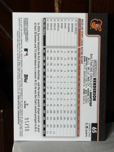 2025 Topps Series 1 GUNNAR HENDERSON Flagship Real One TRUE GOLD OnCard ...