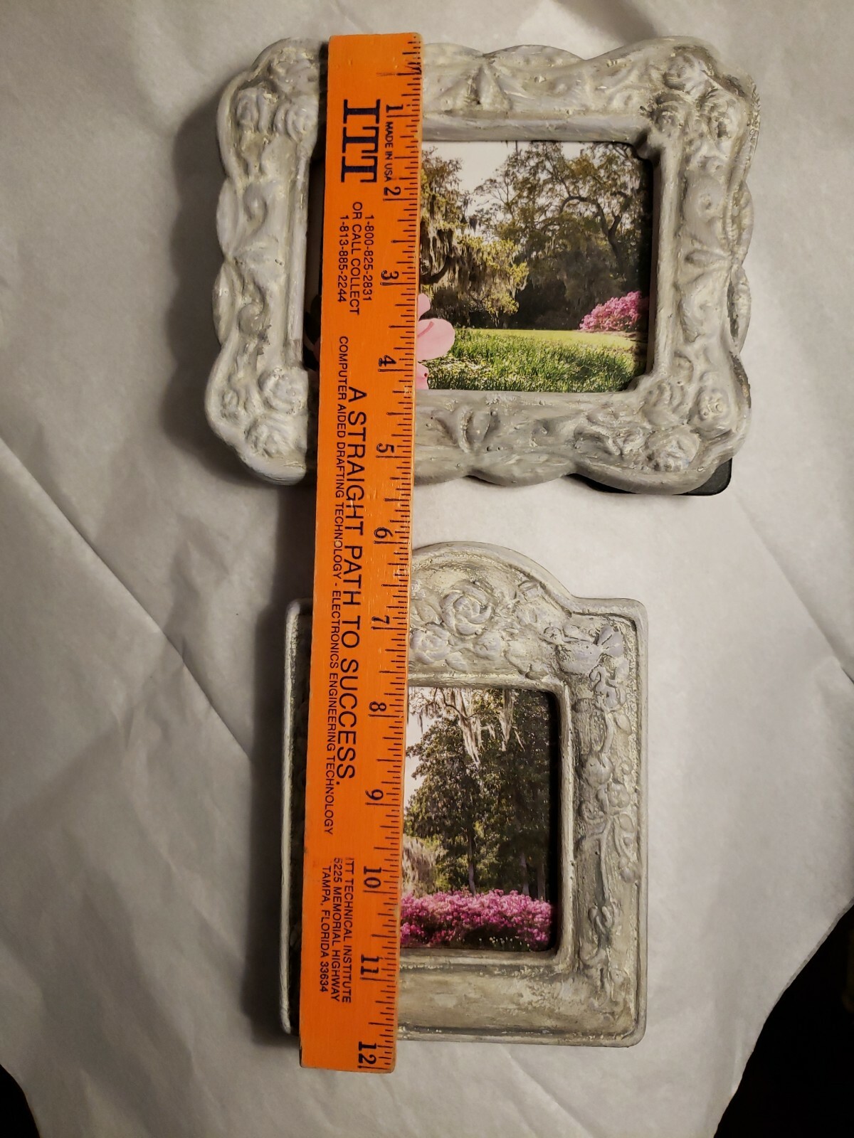 Lot of 2 Vintage Hand Painted Gray Resin Picture Frames 4x3 & 2.25x3.25 ...