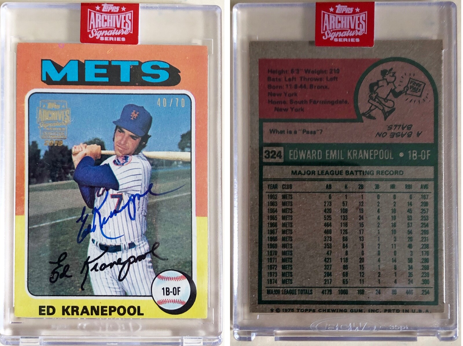 2019 Topps 40/70 Ed Kranepool (1975 Topps) #75T-324 Manufacturer Buy ...