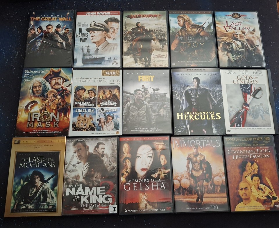 Lot of 47 DVDs: HISTORICAL EPICS (War Movies/Martial Arts/Military ...