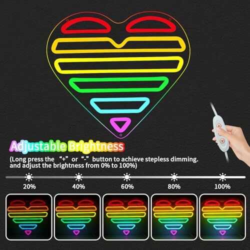 Acrylic Heart Neon Sign,Rainbow Heart Neon Signs for Wall Rainbow heart ...