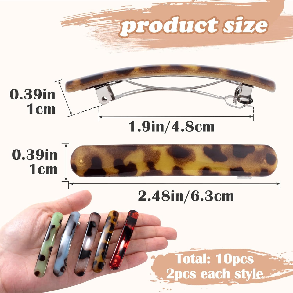 10PCS French Barrette Hair Clips for Women 2.48 Inch Small Tortoise ...