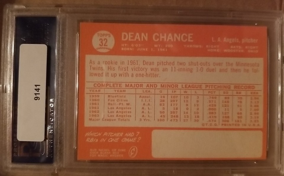 1964 Topps Dean Chance #32 PSA 8oc NM-MT 4175 Angels | eBay