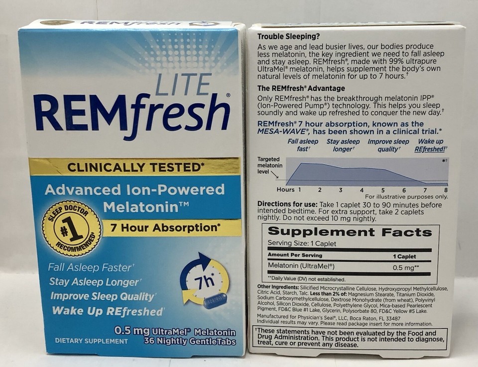 REMfresh LITE 0.5mg Low Dose Sleep Aid Supplement (36 Caplets) | Sleep ...