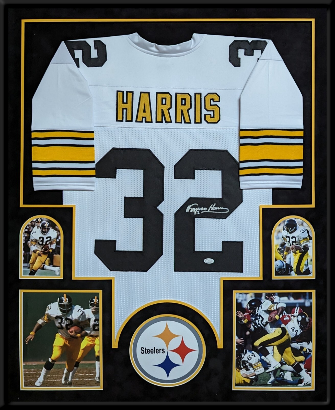 FRAMED IN SUEDE PITTSBURGH STEELERS FRANCO HARRIS AUTOGRAPHED JERSEY ...