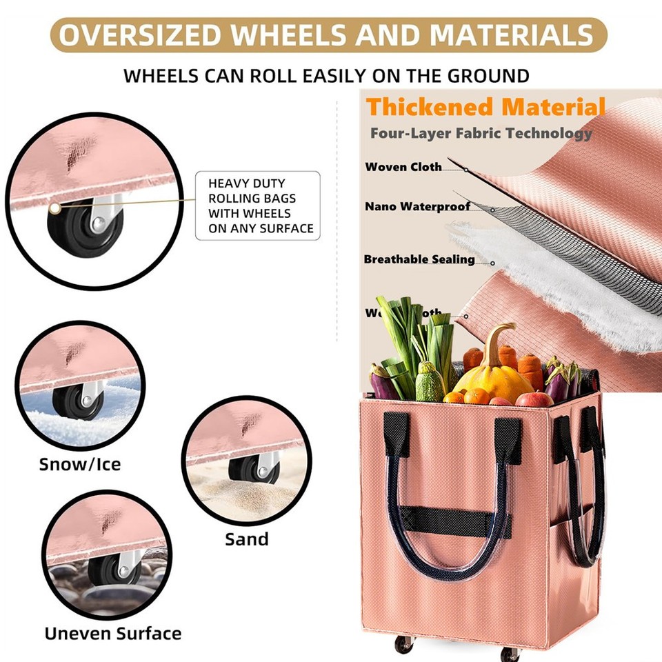 Rolling Tote Reusable Foldable Shopping Bag Trolley Storage Zipper ...