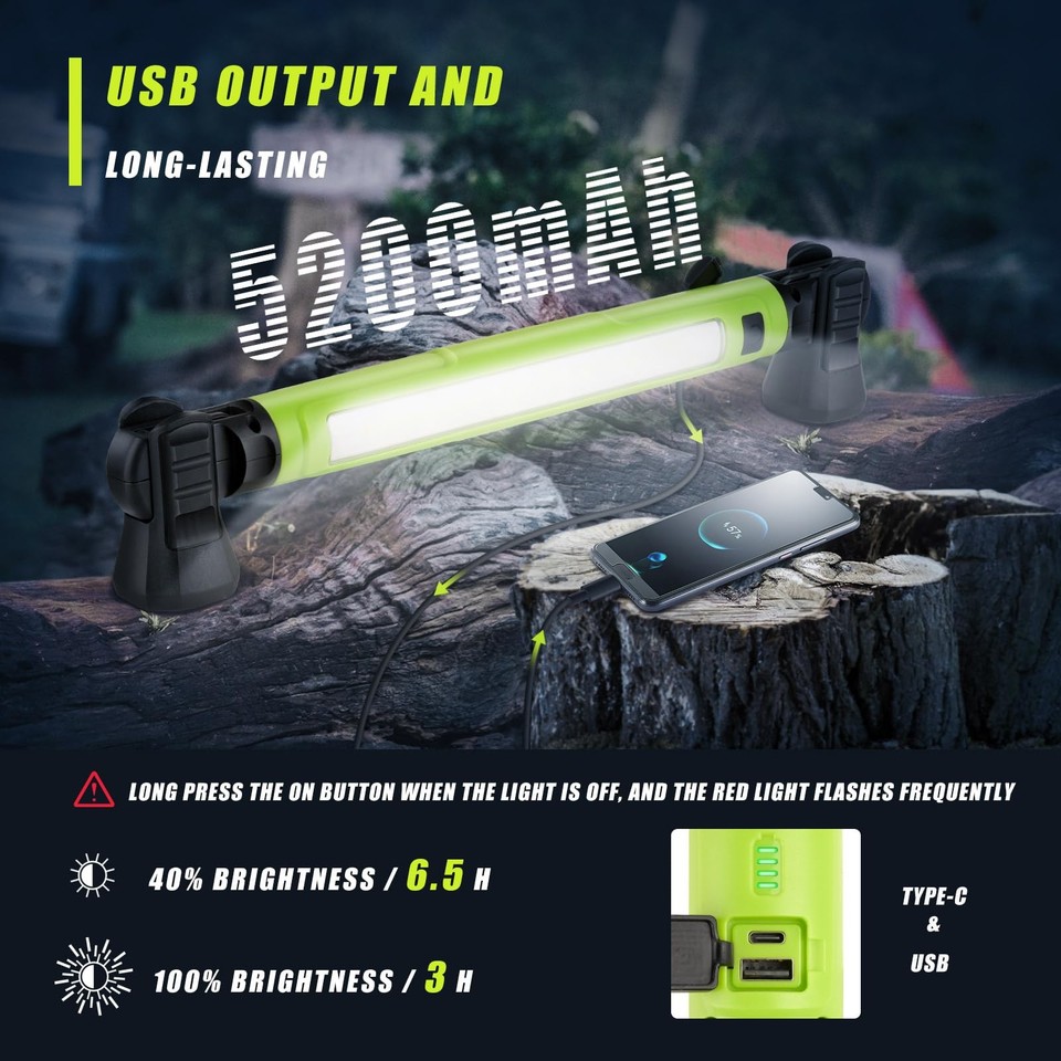 Work Light, 3000LM Bright LED Work Light, 5200mAh Rechargeable Magnetic ...