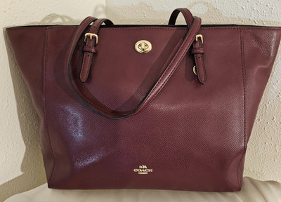 Coach Oxblood Red Crossgrain Leather Zip/ Turn Lock Tote/Gold Accents ...