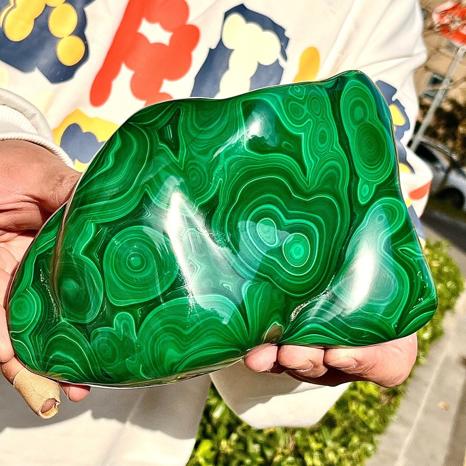 6.36LB Natural glossy Malachite transparent cluster rough mineral ...
