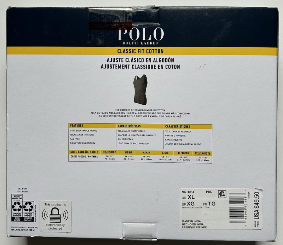 Polo Ralph Lauren Classic Fit Cotton Ribbed Tanks 3 PACK Black • Men's ...