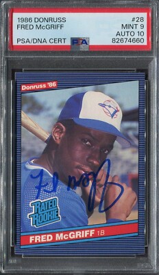 1986 DONRUSS FRED McGRIFF RC #28 PSA 9 W/ PSA 10 AUTO RATED ROOKIE CARD ...