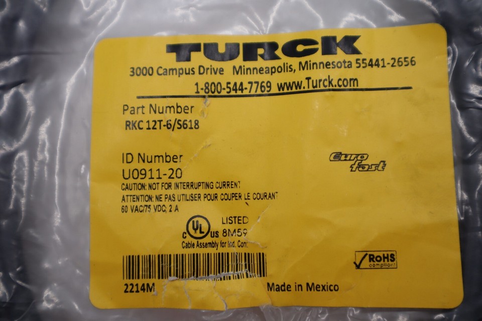 TURCK RKC 12T-6/S618 EURO FAST 60VAC/75 VDC, 2 A NEW STOCK #K-1191-A | eBay