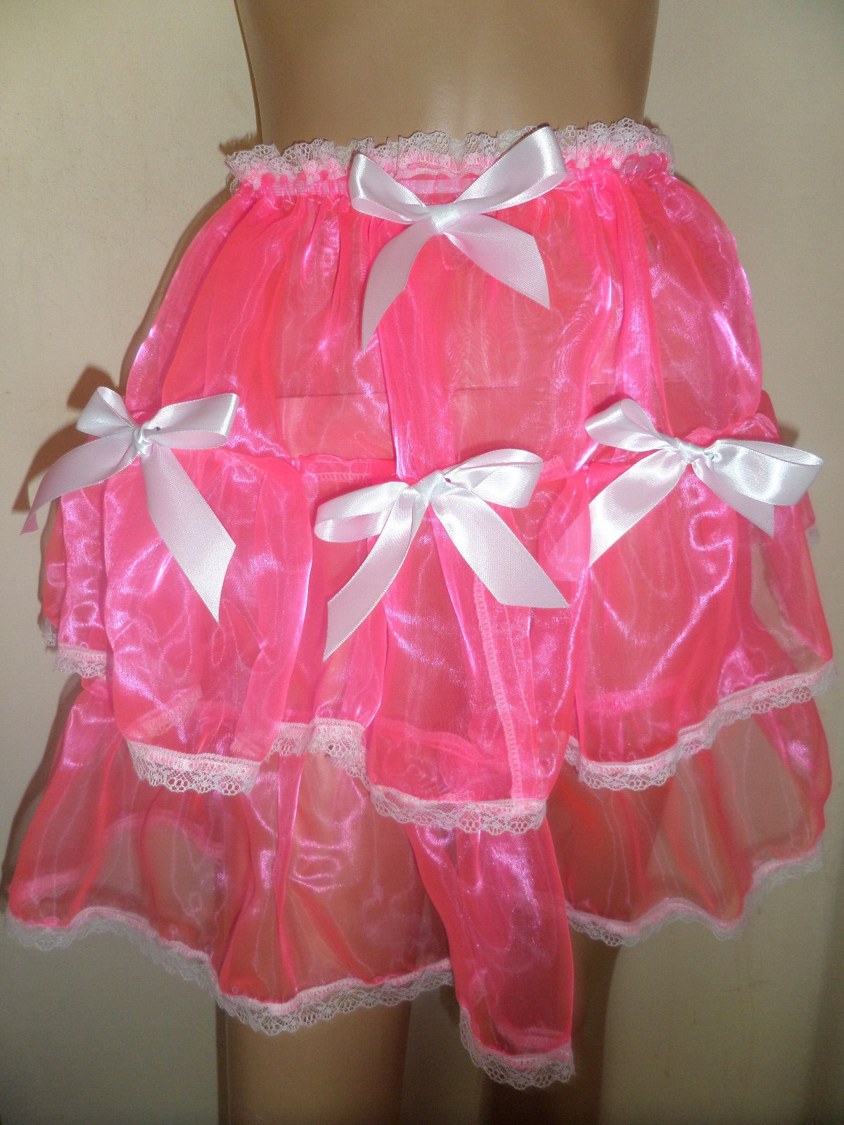 ABDL SISSY PETTICOAT FRILLY BRIGHT PINK ORGANZA TUTU WHITE LACE + BOWS ...