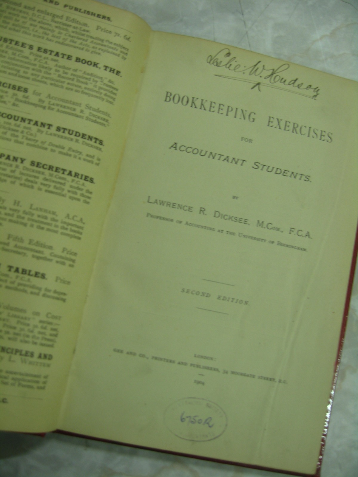 Bookkeeping Exercises for Accountant Students L R Dicksee 1904 2nd ed ...