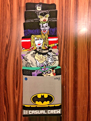 Batman Joker Riddler Catwoman Socks 6 Pair Crew DC Comics Mens Size 8 ...