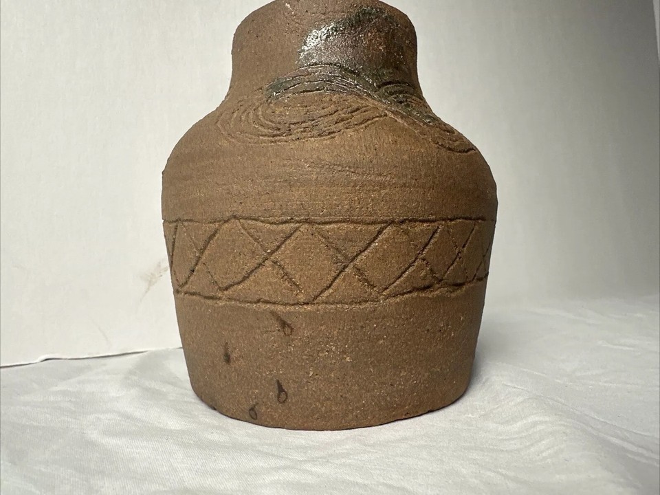 JACK MEADERS Southern Primitive Folk Art Pottery Decorated VASE Signed ...