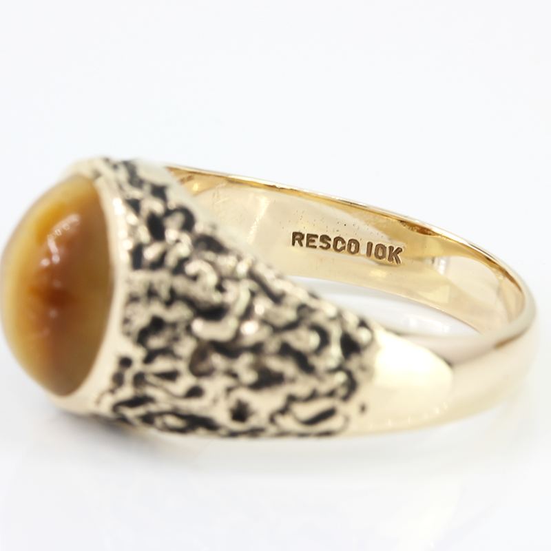 Vintage Men's 10K & 9.5kYellow Gold Nugget Tiger's Eye Cocktail Ring by ...