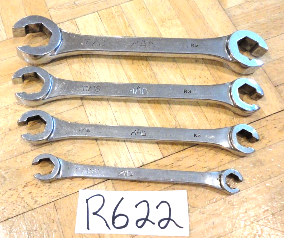 MAC TOOLS 4 PIECE SAE. FLARE-NUT DOUBLE END LINE WRENCHES 10 DEGREE ...