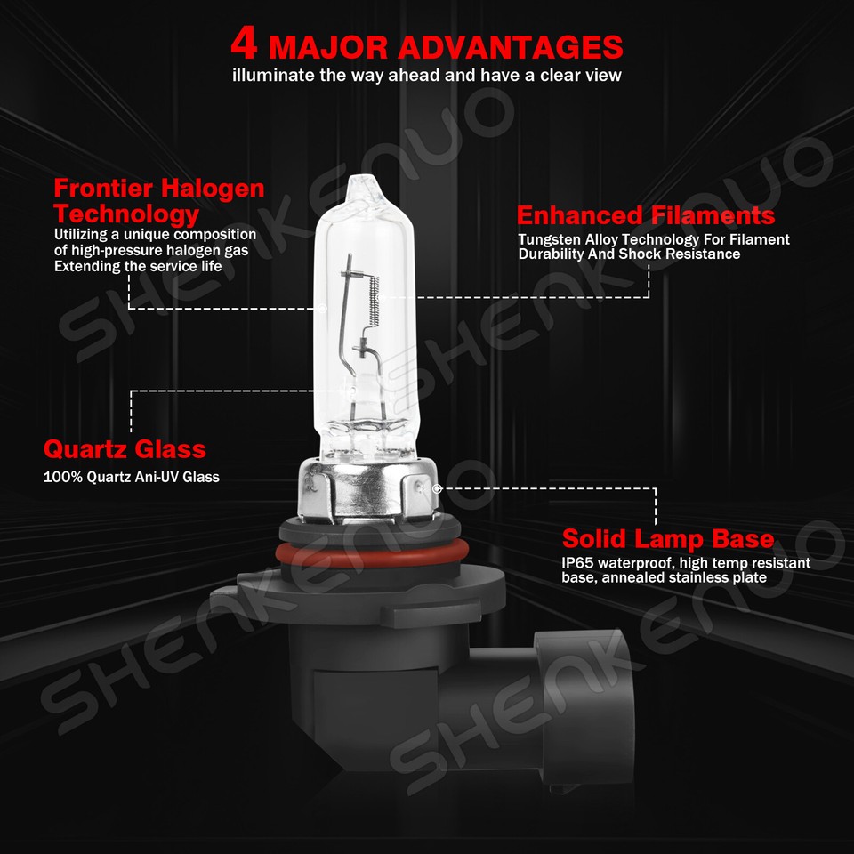 9005 Halogen Headlight Bulbs High Beam 100W 4000LM Bright 6000K White ...