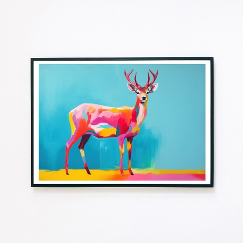 Stag Abstract Deer Colour Painting Illustration 7x5 Retro Wall Decor ...