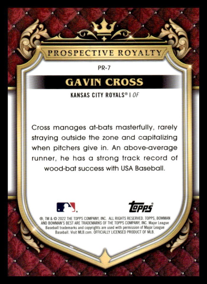 2022 Bowman's Best Gavin Cross Prospective Royalty Insert PR-7 Royals ...