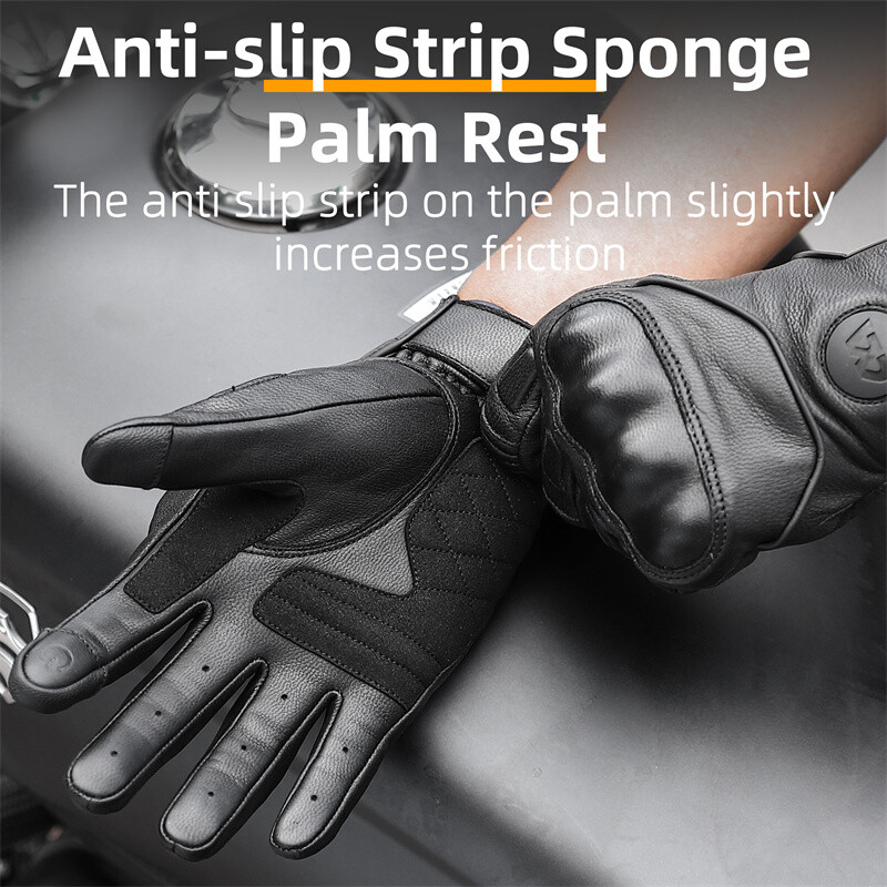 WEST BIKING Genuine Leather Motorcycle Gloves Touch Screen Full Finger ...