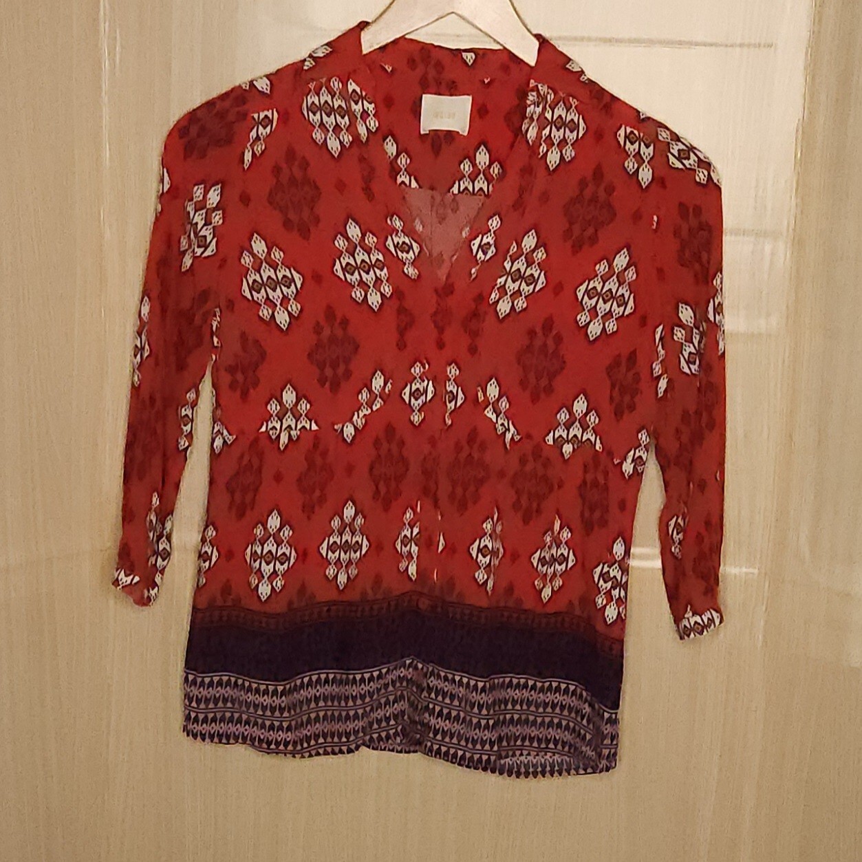 Maeve Red Silky Boho Button Front Blouse Small - Gem