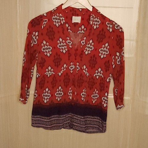 Maeve Red Silky Boho Button Front Blouse Small | eBay