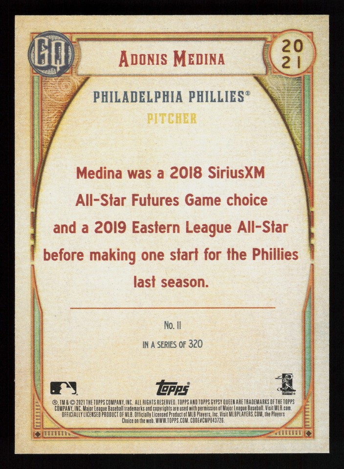 2021 Topps Gypsy Queen RC Adonis Medina #11 Baseball Phillies RC | eBay