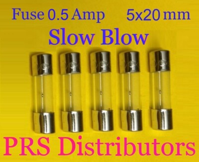 Fuse 0.5A 250V 5X20mm SLOW BLOW Glass Fuse 0.5 Amp 250V 5 pieces USA ...