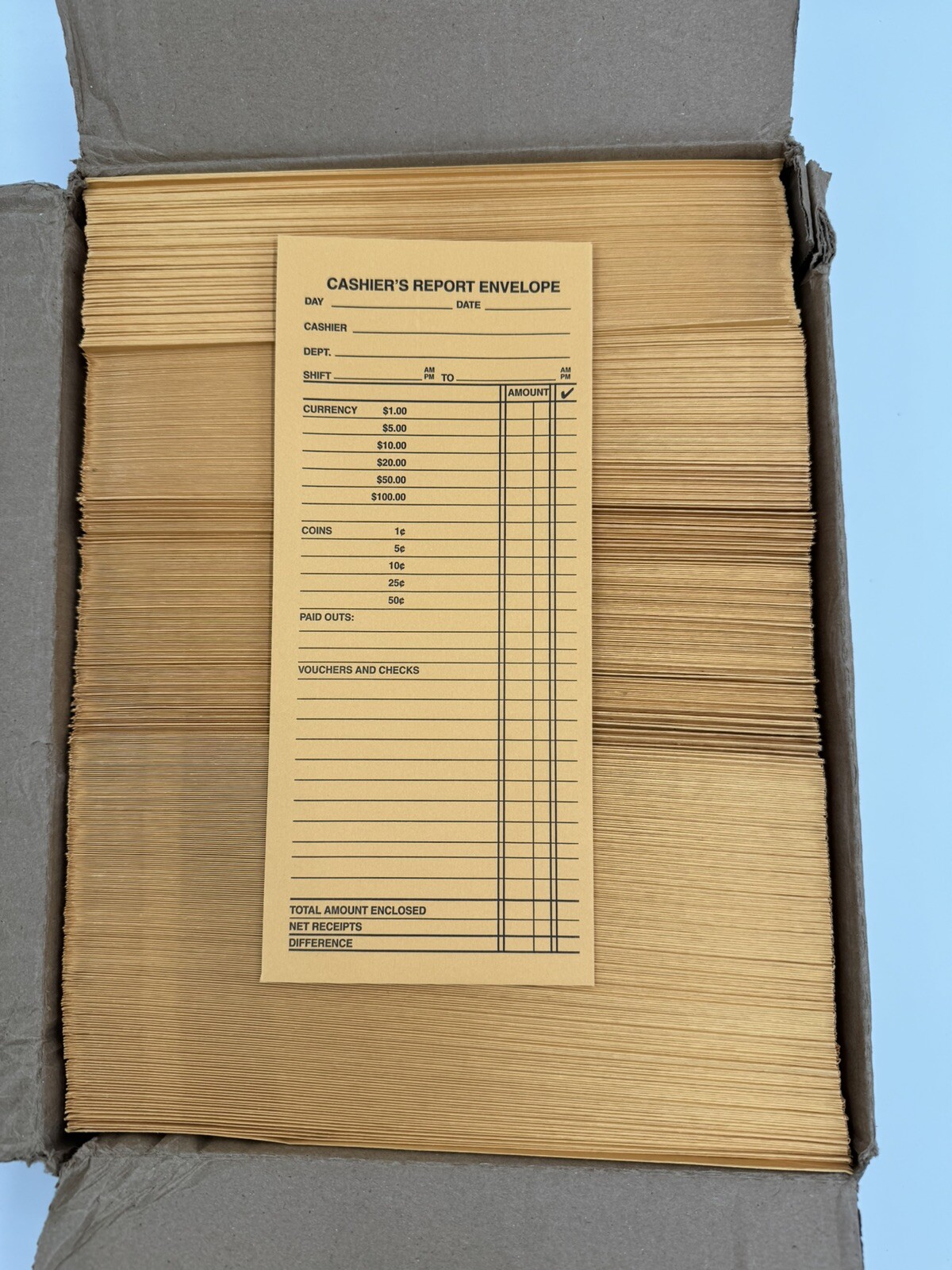 Cashier's Report Envelope Box Of 500 Preprinted Goldenrod 4-1/4" x 10-3 ...