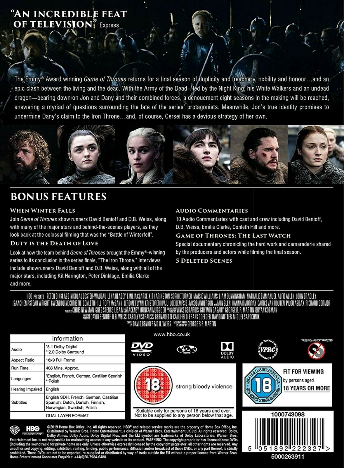 Game of Thrones: The Complete Eight Season [DVD-2019,4-Disc] R2. *OVER ...