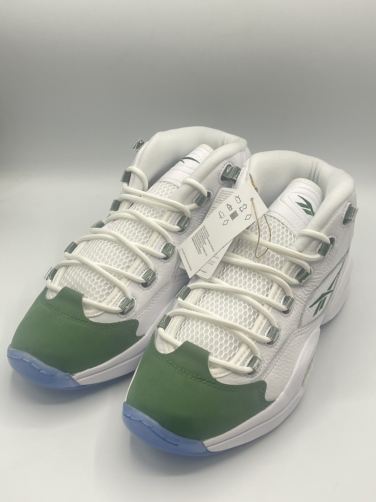 Mens Reebok QUESTION MID Shoes White Green Basketball Iverson Sneakers ...