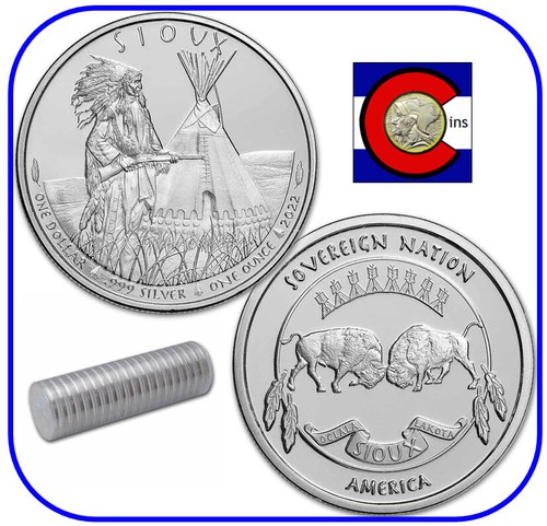 2022 Sioux Indian Chief Guardian Silver 1 oz $1 BU Coin - Mint roll of ...