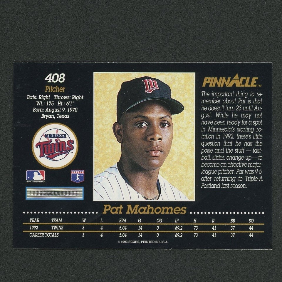 1993 Score Pat Mahomes #408 Pinnacle Minnesota Twins Baseball Card ...